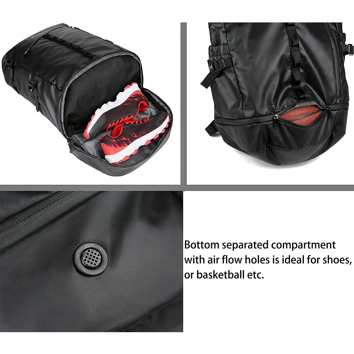 Mouteenoo Travel Backpack with Shoes Compartment for Gym Sports Hiking Water-Resistant Backpack for Men and Women (Black)