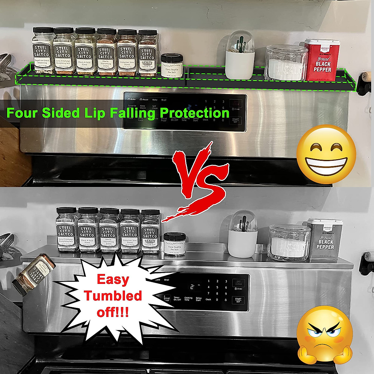 Mofason Silicone Magnetic Stove Top Shelf 30 Inch, Kitchen Over Stove Oven Shelf, Magnetic Spice Rack Organizer, Non-Slip Above Stovetop tray for Back of Stove -Black