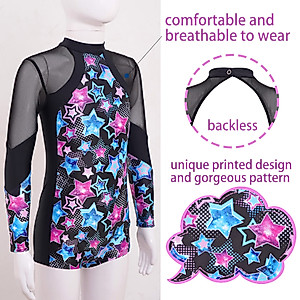 Moggemol Kids Girls Long Sleeve Mesh Splice Gymnastics Leotards Athletic Ballet Dance Biketard Short Unitard Black 12 Years