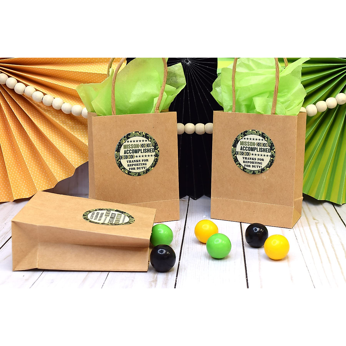 Ten Hut! Army Camouflage Birthday Thank You Sticker Labels for Kids, 40 2" Party Circle Stickers by AmandaCreation, Great for Party Favors, Envelope Seals & Goodie Bags