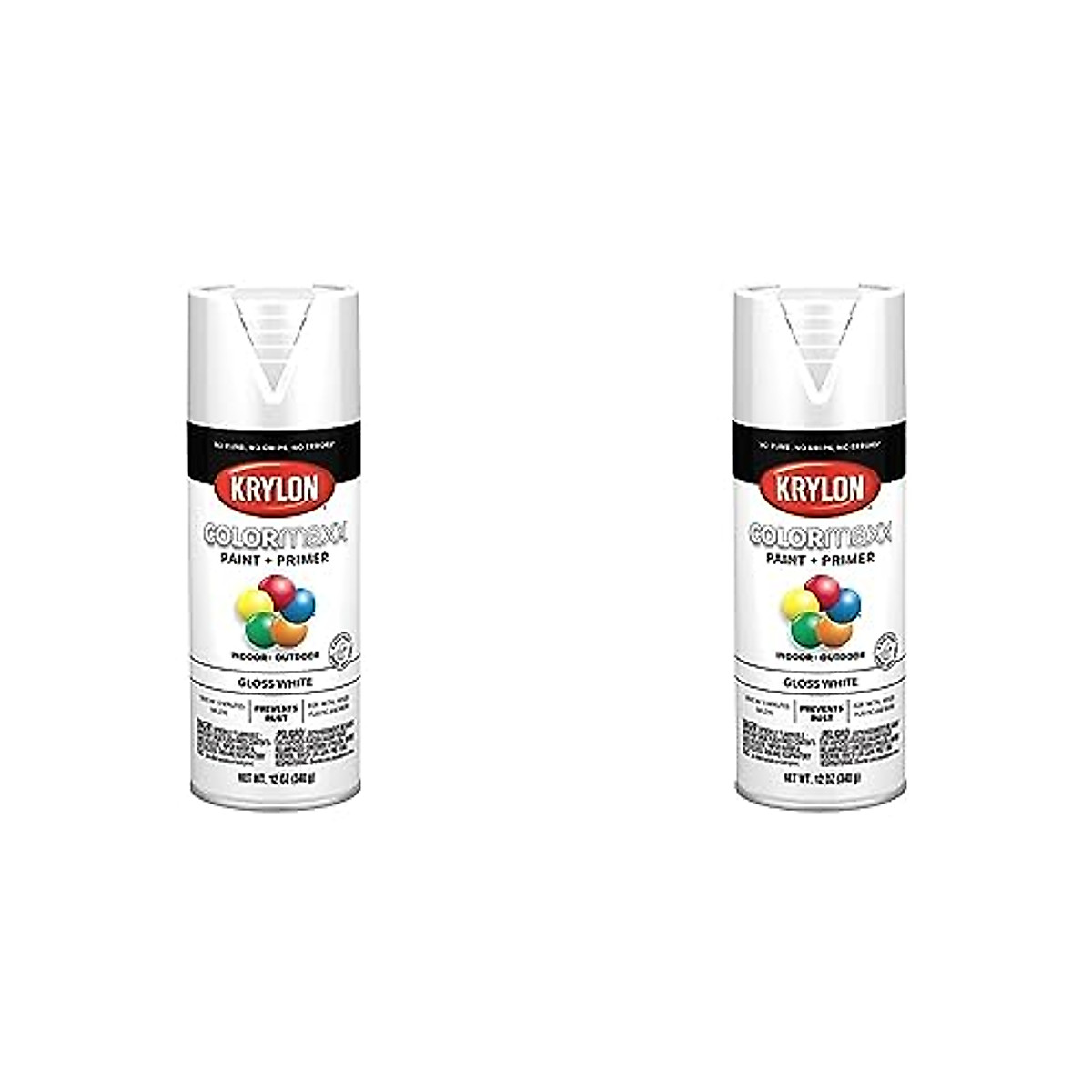 Krylon K05545007 COLORmaxx Spray Paint and Primer for Indoor/Outdoor Use, Gloss White 12 Oz (Pack of 2)