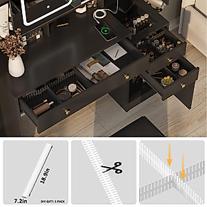 Vanity Table with Mirror, Lights and Charging Station - Glass Top Vanity with 3 Drawers, Jewelry Cabinet and Sliding Door, 42.8 Inches
