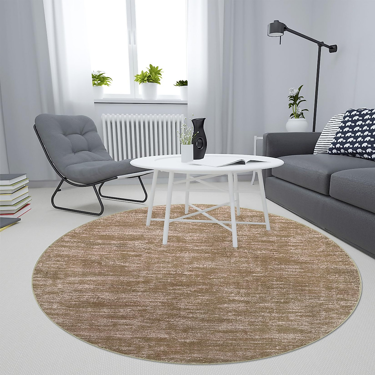RUGSREAL Round Area Rug 3ft Solid Area Rug Washable Indoor Floor Carpet Contemporary Area Rug Modern Round Rug for Bedroom Living Room Kitchen Home Office, Taupe