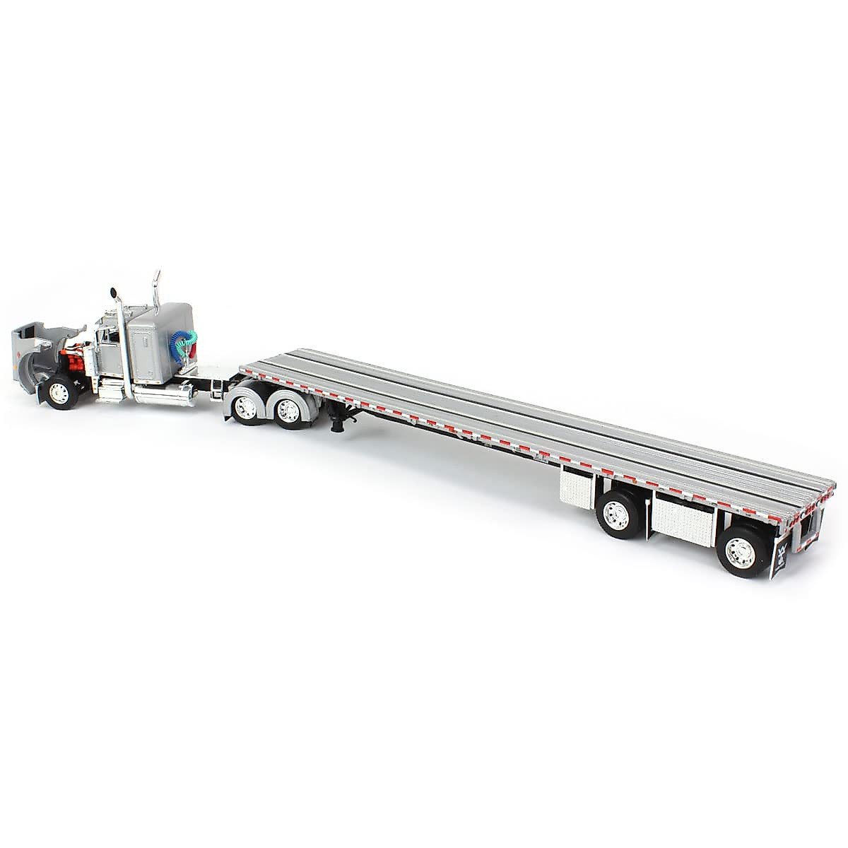 DCP 1/64 Silver & Black Peterbilt 359 36" Flattop Sleeper w/ 53' Wilson Roadbrute Flatbed Trailer 60-1540