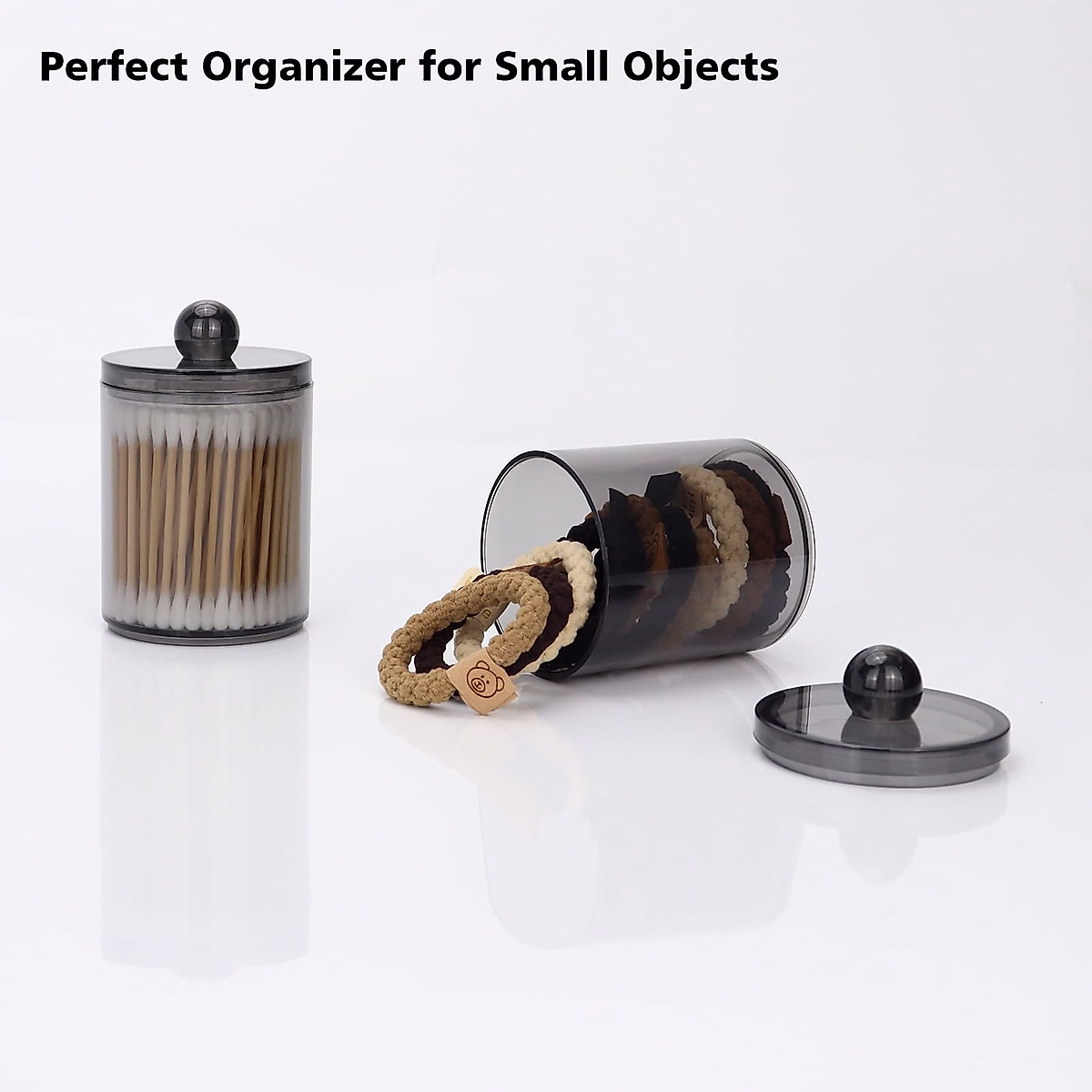 DAPOWER 2 Pack Qtip Holder Vanity Storage Canister for Cotton Ball Cotton Swab Pads Floss, 10-Ounce Clear Plastic Apothecary Jar with Lid, Bathroom Organizers and Storage (2)