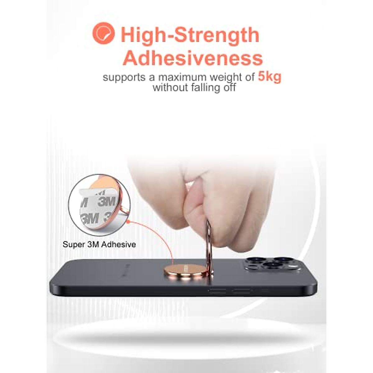 Invoibler Cell Phone Ring Holder Finger Kickstand, Adjustable Polished Metal Phone Grips Work for Magnetic Car Mount, Compatible with iPhone, Samsung, All Smartphone