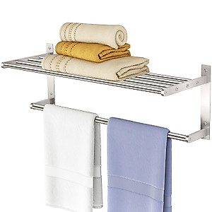 24 Inch Towel Racks for Bathroom, 2-Tire Bathroom Shelf with Towel Bar, Rustproof SUS304 Stainless Steel Wall Mounted Bath Towel Rack, Lavatory Bathroom Towel Storage Towel Holder - Brushed Nickel