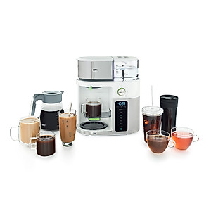 Braun MultiServe Coffee Machine 7 Programmable Brew Sizes / 3 Strengths + Iced Coffee & Hot Water for Tea, Glass Carafe (10-Cup), White, KF9150WH