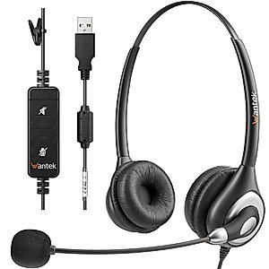 Wantek Corded USB Headset with Microphone Noise Cancelling & in-line Controls, Computer Headphones for Laptop PC Skype Zoom Webinar Classroom Home Office Business, Clear Chat, Ultra Comfort(UC602)