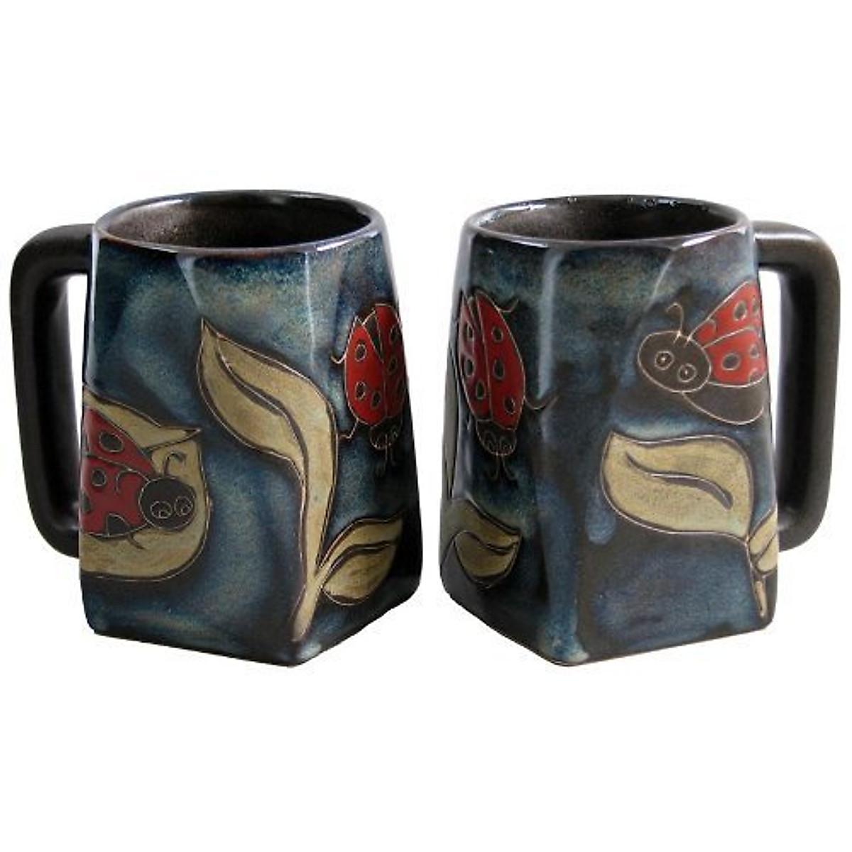 One (1) MARA STONEWARE COLLECTION - 12 Ounce Coffee or Tea Cup Collectible Square Bottom Mug - Lady Bugs/Insects Design