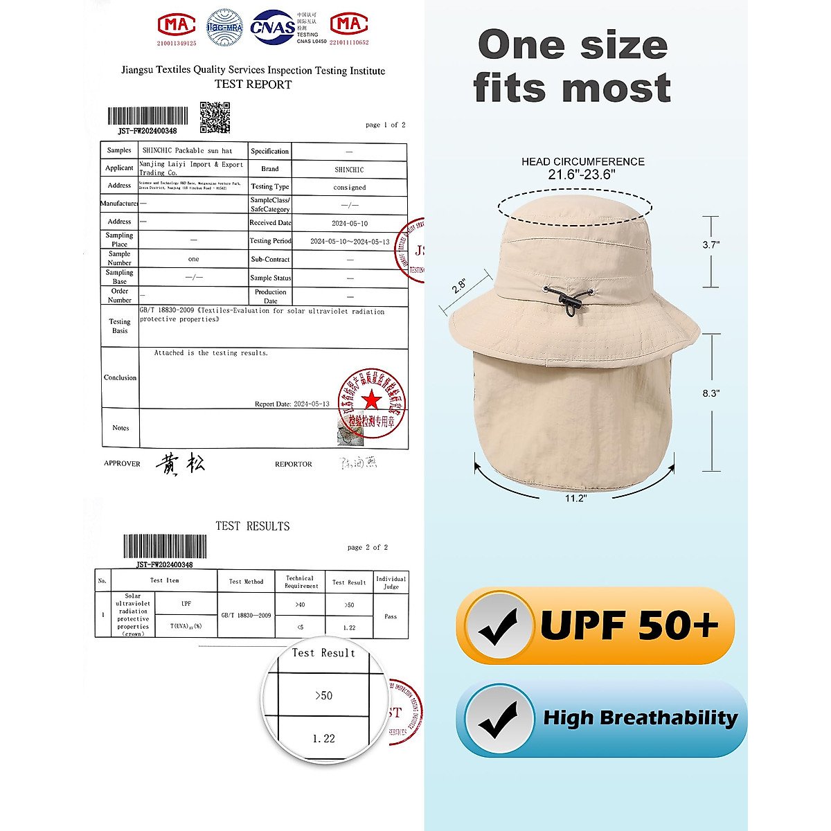 Waterproof Sun Rain Hat for Women Wide Brim UPF50+ UV Protection Packable Men Bucket Safari Fishing Hat with Neck Flap