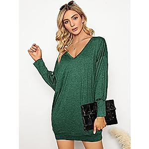 ZANZEA Women's V Neck Long Sleeve Casual Oversized Baggy Tops Loose Blouses Pullover Tunic Sweater Sweartshirt Dress Green X-Large