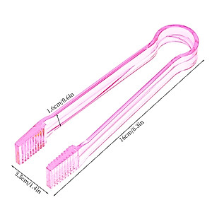 10 Pcs Plastic Buffet Serving Tongs, Clear Pink Kitchen Tongs Mini Serving Utensil Tongs for Food Ice Salad Buffet Barbecue Cookies, 6.3 Inches