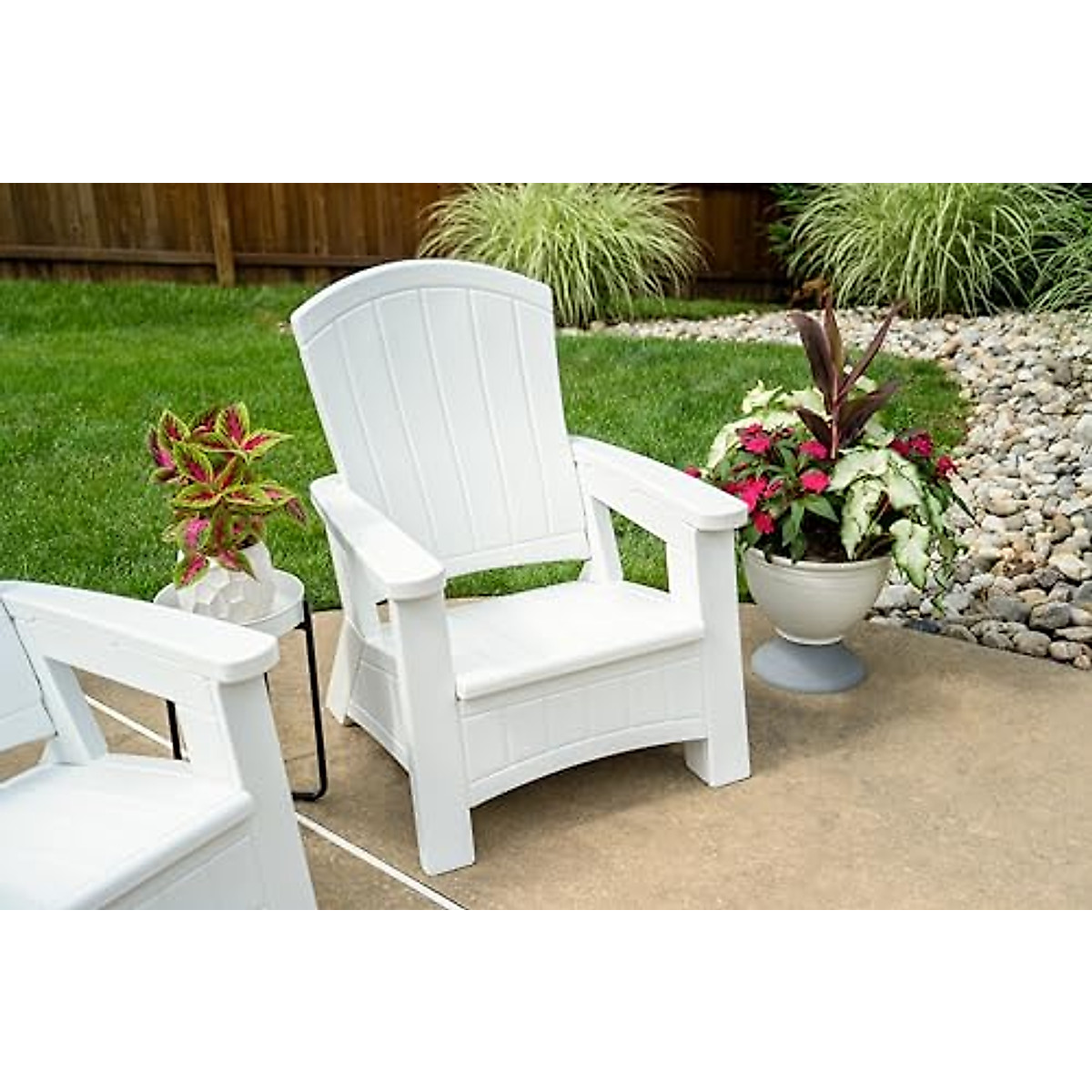 Suncast UV-Resistant Stylish Adirondack Outdoor Backyard Patio Chair with in-Seat Storage, White