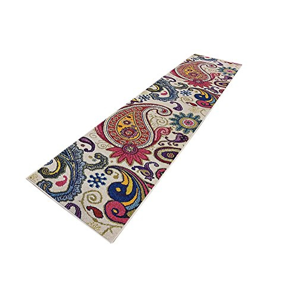 Unique Loom Estrella Collection Colorful, Paisley, Floral, Abstract, Modern Area Rug, 2 ft 7 in x 10 ft, Beige/Pink