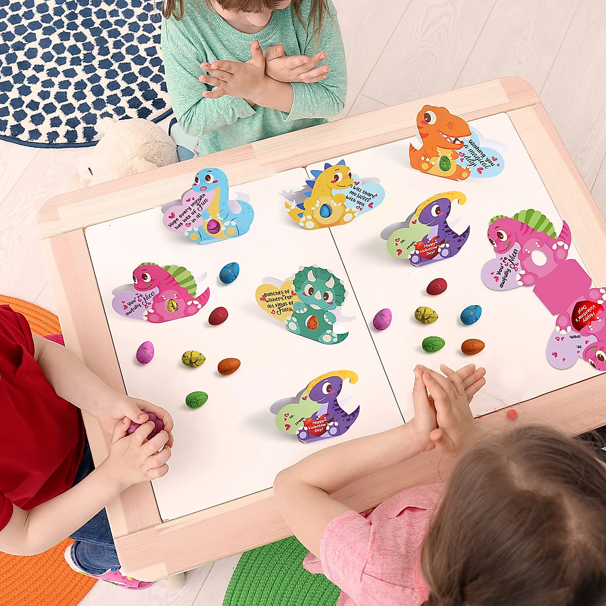 SURCVIO 24 Pack Valentines Day Gifts for Kids, Dinosaur Egg with Dinosaur 3D Greeting Cards for Kids, Valentine's Day School Prize Party Favor, Classroom Exchange Gift Set