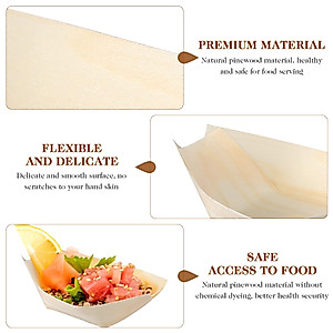 DOITOOL 100 Pack Disposable Wood Boat Plates Dishes, Appetizer Sushi Boats Wooden Boat Serving Tray for Restaurants, Caterers and Food Trucks (3.3L×2.3W×1.2H)