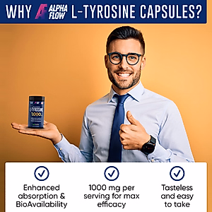 L Tyrosine 1000MG Capsules - All-Natural L- Tyrosine Supplement for Focus & Energy Boost - Non-GMO & Gluten-Free - Vegan 150 Caps -500mg x 2 per Serving