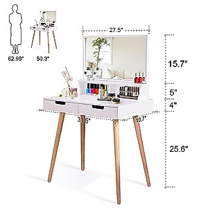 RIDFY Vanity Desk with 2 Drawers, Makeup Desk with Lighted Mirror,Mordern Dressing Table Set for Home Office Desk,Laptop,Study Writing, White