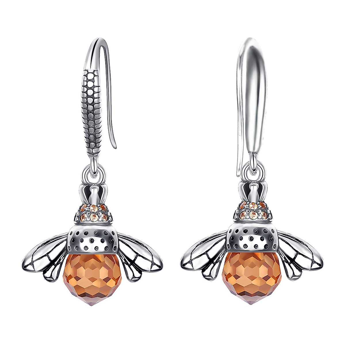 EleQueen 925 Sterling Silver Vintage Inspired Brown Crystals Queen Bee Earrings for Women Girls