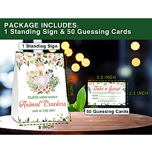 Eyouyeqi How Many Animal Crackers Are In The Jar, Blush Pink Boho Floral Baby Shower Game, Safari Jungle Animals Baby Shower Decorations For Boys Girls - (1 Sign + 50 Guessing Cards) - 01