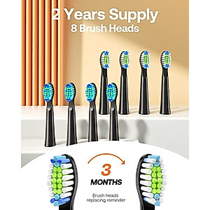 Bitvae Ultrasonic Electric Toothbrushes - Electric Toothbrush for Adults and Kids, American Dental Association Accepted, Rechargeable Travel Sonic Toothbrush with 8 Heads, Black D2