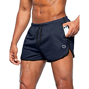 G Gradual Men's Running Shorts 3 Inch Quick Dry Gym Athletic Jogging Shorts with Zipper Pockets (Navy, X-Large)