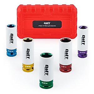 Orion Motor Tech Impact Socket Tool Set, 5 Piece 15 17 19 21 22 mm Sockets for 1/2 Inch Drive, Non-Marring Protective Wheel Lug Nut Impact Socket Set
