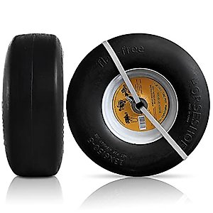 13x6.50-6 Flat-Free Lawn Mower Smooth Tire with Steel Rim for Lawn Mower Garden Tractor - Hub 4"-7.1" - 5/8" Bearing Installed - Extra 1/2" Bearing Included - Residential grade - 2-Pcs-Set