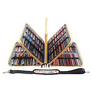 Shulaner Colored Pencil Case 128 Large Slots Holds 384 Pencils or 256 Gel Pens with 4 Layer Zipper Closure High Capacity Pen Organizer for Painter or Artist Yellow Flower