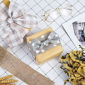 Whaline Farmhouse Wired Edge Ribbon 4 Rolls White Polka Dots Buffalo Plaid Stripe Ribbon Rustic Farmhouse Craft Ribbon for Spring Wedding Ribbon Wreaths Assorted DIY Gift Wrapping 2.5In x 20 Yard