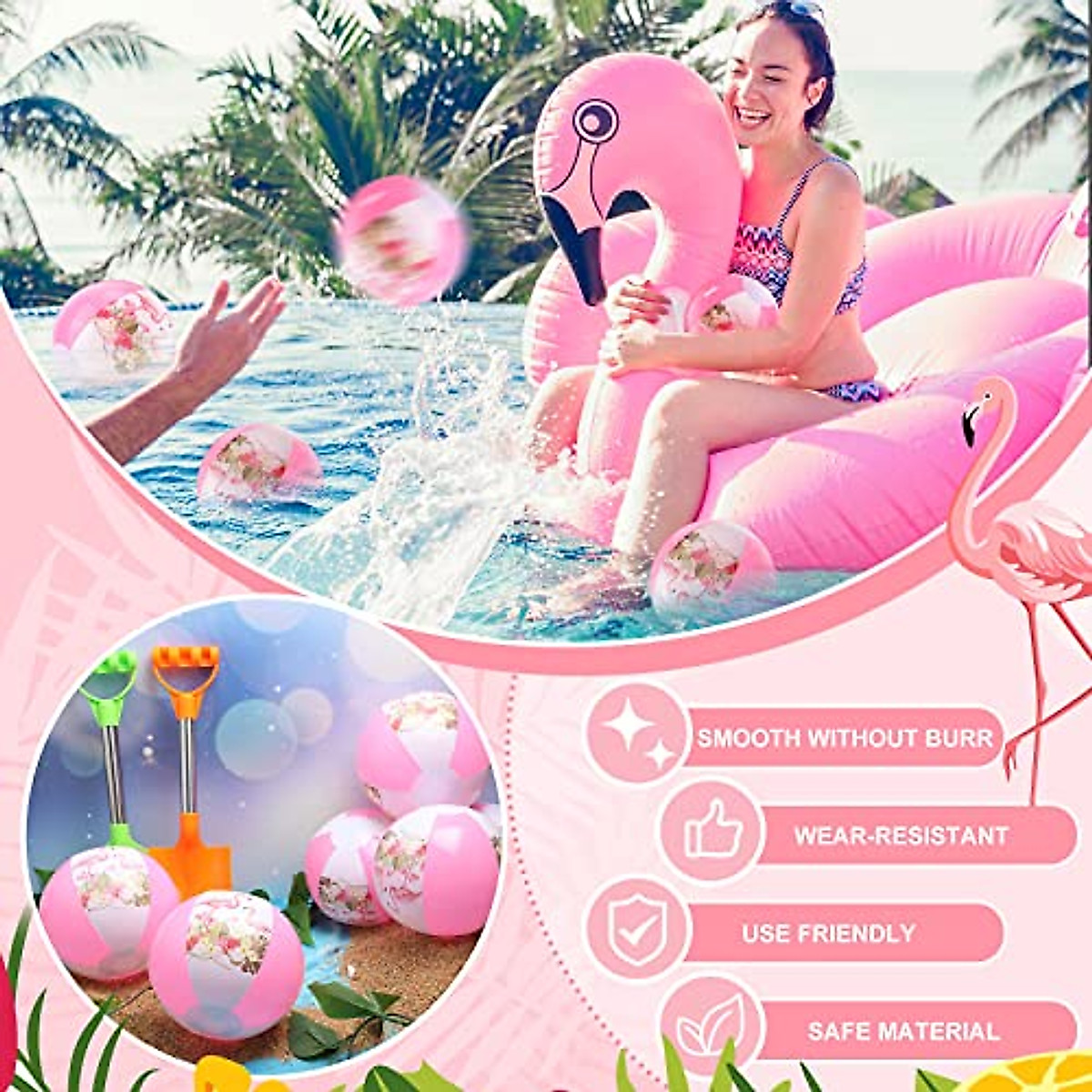 24 Pcs Pink Flamingo Mini Inflatable Beach Balls Bulk 5 Inch Beach Ball Flamingo Themed Party Toys Flamingo Decor for Summer Beach Pool Hawaiian Birthday Party Decorations Water Game Favors