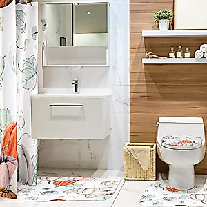 WILLBOND 4 Pcs Fall Shower Curtain Sets with Rugs Thanksgiving Watercolor Pumpkin Set Non Slip Toilet Lid Cover and Bath Mat 72 x Inches Hooks for Bathroom