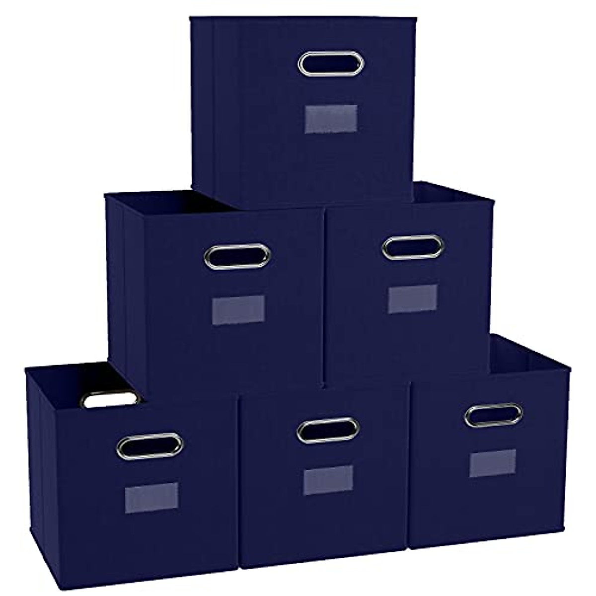 Ornavo Home Foldable Storage Bins Basket Cube Organizer With Dual Handles and Window Pocket - 6 Pack - 12" L x 12" W x 12" H - Navy Blue