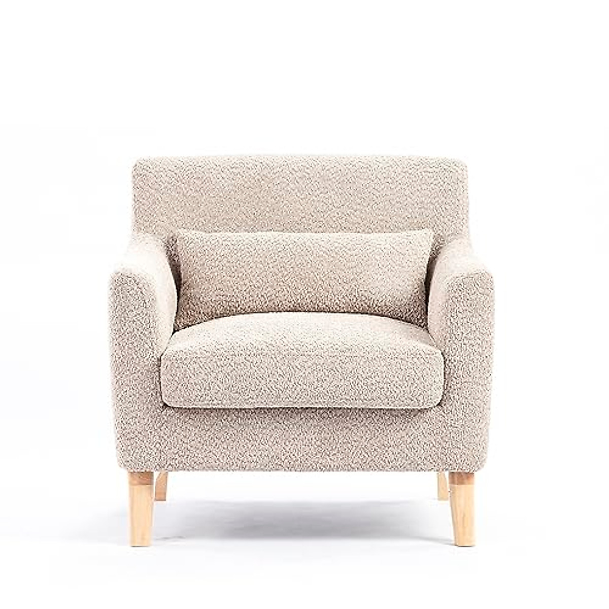 Living Room Single Sofa Chair,Modern Upholstered Teddy Sherpa Fabric Upholstery Accent Arm Chair,Comfy Reading Lounge Tub Barrel Club Arm Chair for Bedroom Small Spaces,Tufted Decorative,Lumbar Pillow