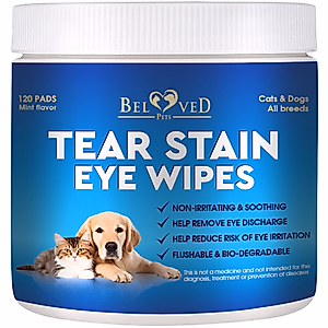 Cat & Dog Eye Wash Wipes & Tear Stain Remover, Cleaner | Helps with Pink Eye, Relief Allergies Symptoms, Runny, Dry Eyes - Safe for Small Animals (Eye Wipes)