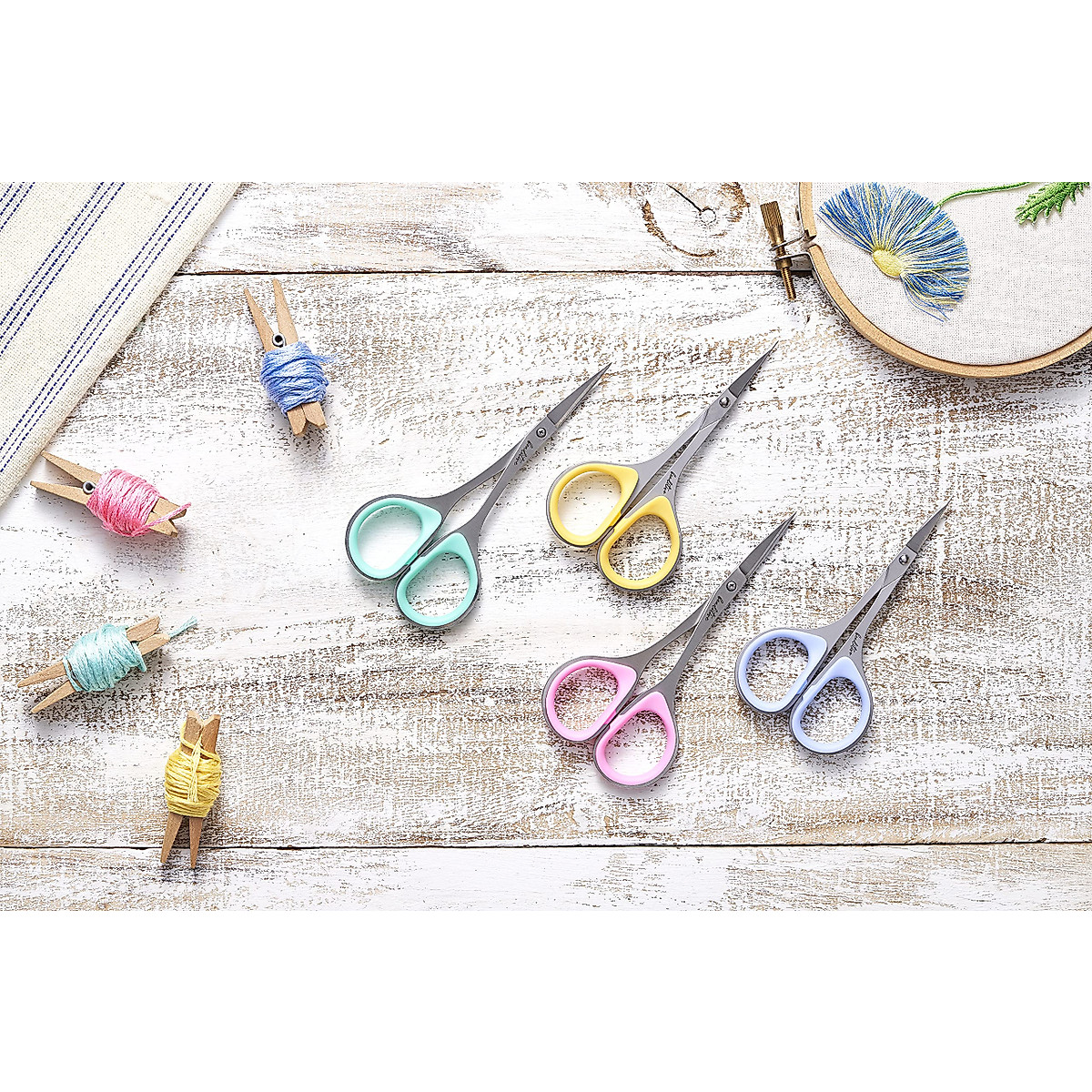 Beaditive Sewing and Embroidery Scissors Set (2 Pc.) Curved and Straight, Sharp, Stainless-Steel Design | Precision Tips, Ergonomic Rubber Handle Grip | Small, Compact DIY Use (Extra Sharp)