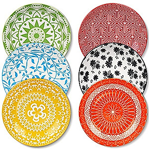Ceramic Pasta Bowls Set of 6, Vivimee 30 oz Large Salad Bowl, 8.2 Inch Wide and Shallow Serving Plates Bowls, Colorful Bowls for kitchen, Soup Bowls for Pasta, Salad, Soup, Microwave & Dishwasher Safe