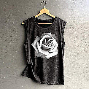 YOMXL Womens Blouse Summer Rose Floral Tank Tops Shirt Crew Back Soft Comfortable Top Tunic Vest