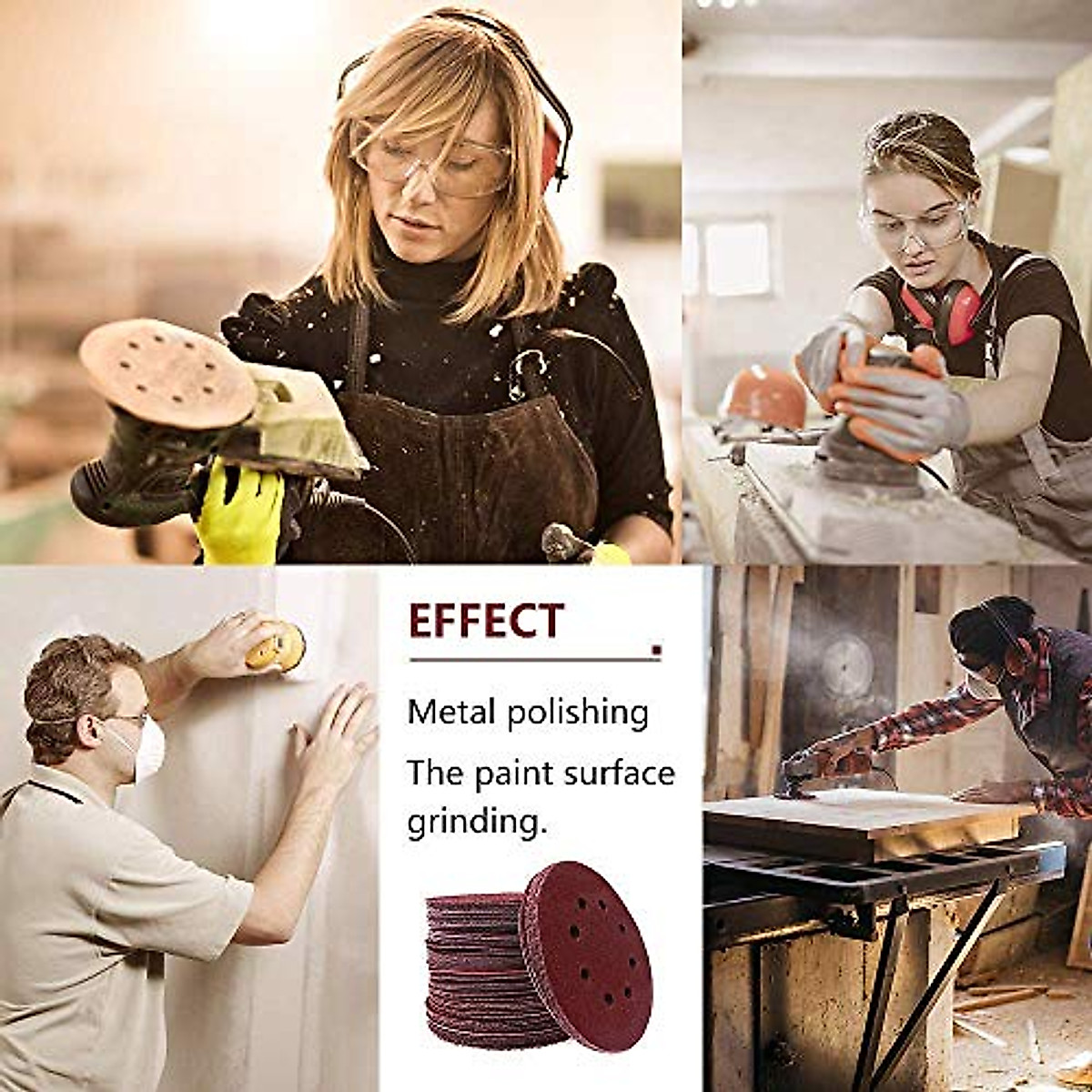 80 Pack 5 inch Sanding Discs Kit 8 Hole Sander for Drill Polishing Pad Hook and Loop Plate 60 80 120 180 240 400 600 800 Grit Sandpaper Abrasive Tool