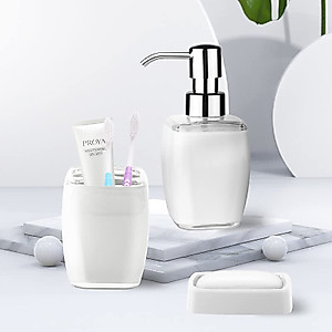 Bathroom Accessories Set 5 Piece Gift Set, Toothbrush Holder, Toilet Brush , Trash can, soap Dispenser, Soap Dish for Decorative Countertop and Housewarming Gift (White)