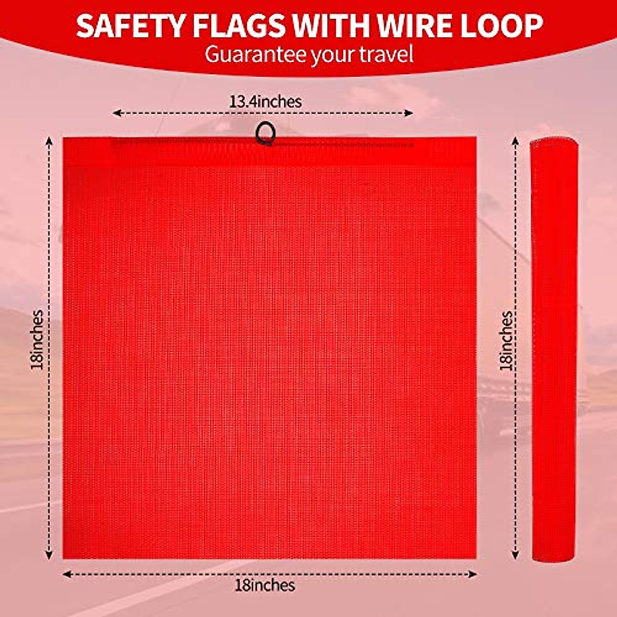 2 Pieces 18 x 18 Inch Safety Flags with Wire Loop Mesh Safety Flag Warning Flag Trailer Safety Flag for Truck and Pedestrian Crossings (Deep Red)