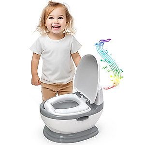 Realistic Training Toilet Potty for Toddler Boys Girls - Splash Guard - Flush Button (Pink)