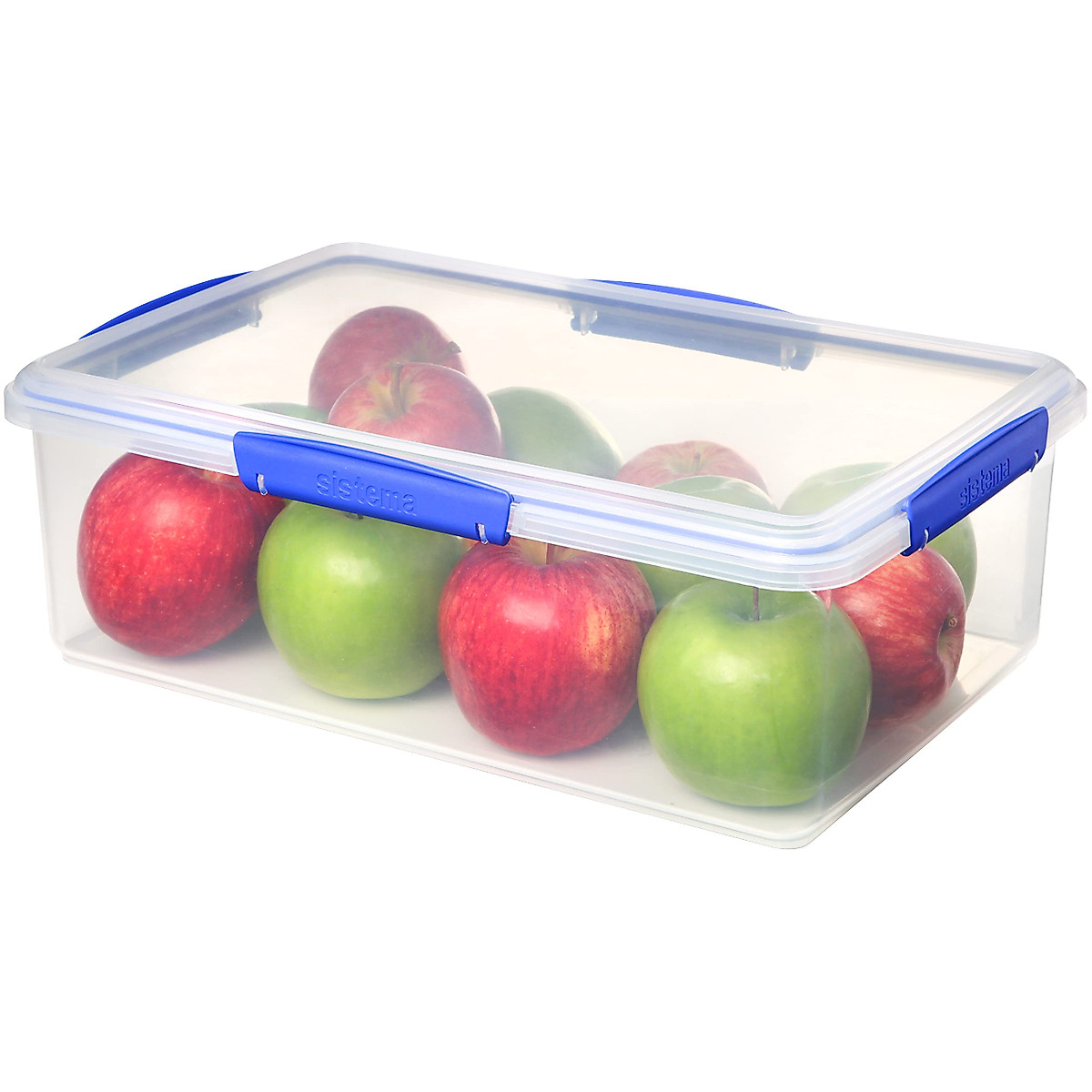 Sistema Large Food Storage Container with Lid for Lunch, Meal Prep, and Leftovers, Dishwasher Safe, 236oz, Clear/Blue