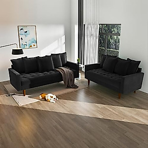SILKIR Mid-Century Modern Small Spaces Comfy Velvet Living Room,Office,and Apartment,Loveseat Couch Sofas, 58 & 70 Inch, Black
