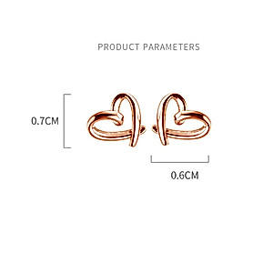 Minimalist Heart Sterling Silver Earrings for Women Girls Teens Charm Hollow Love Hearted Stud Tiny Small Cartilage Tragus Post Pin Hypoallergenic Pierced Ear Jewelry Birthday Mother's Day Gifts 14K Rose Gold