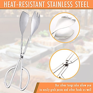 2 Pack Buffet Tongs 10 Inch Stainless Steel Serving Tongs Utensils for Catering Grilling Barbecue Seafood Frying Cooking, Heat Resistant Food Tongs for Salad Cake Party Bread Dessert Home Kitchen