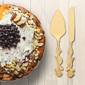 BestAlice Wedding Cake Knife And Server Set, Personalized Gold Cake Cutting Set for Wedding, Custom Cake Serving Set, Engraved Pastry Pie Server Cake Pizza Cutter for Birthday Party (Gold, Rose)