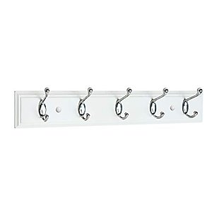 Creathome 27" Hadi Hookrail with Five Hooks, White Board and Chrome Powder Coated Hook (2 Pcs Package)