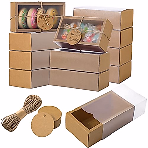 50 Sets 6.3 x 3.5 x 2 Inch Rectangle Kraft Drawer Boxes with Matte Texture Drawer Blank Round Tags and Jute String for Soap Jewelry Candy Gift Paper Wrapping Valentine Party Favor Treats (Kraft Color)